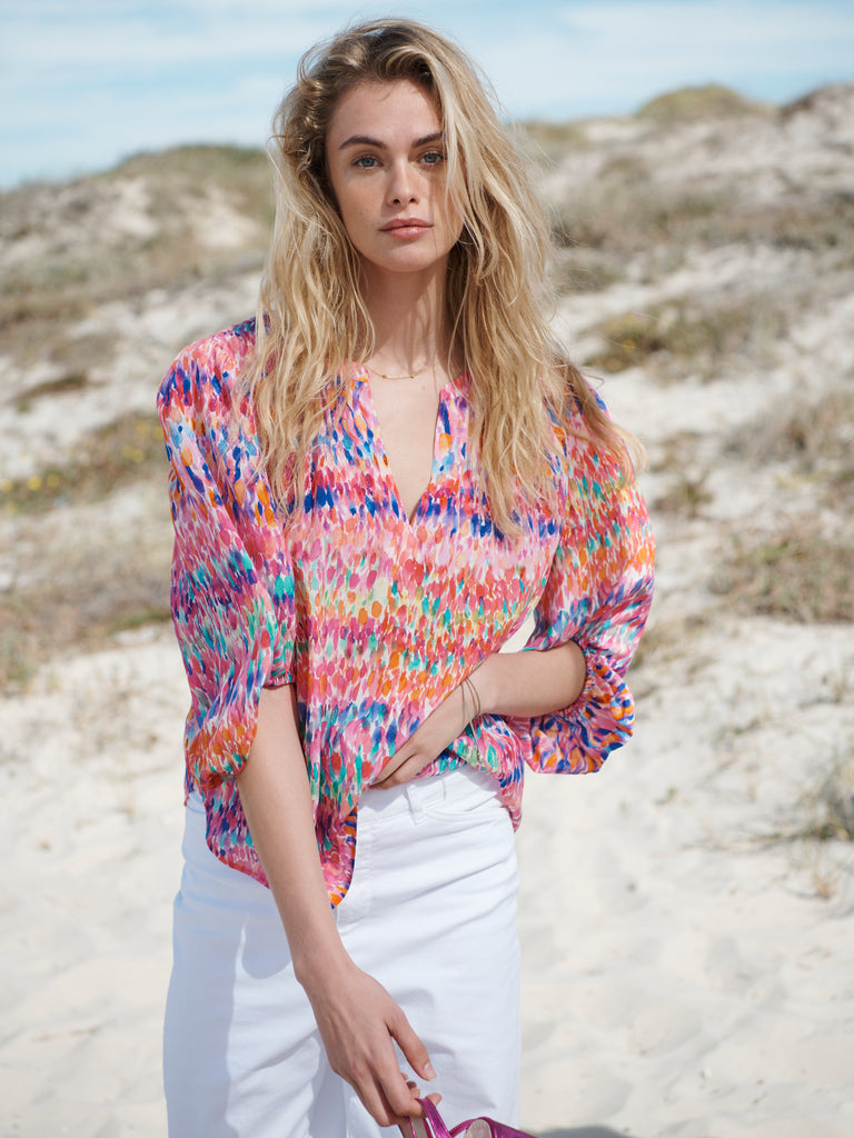 Luna silk watercolour splash shirt – Multiprint – NRBY