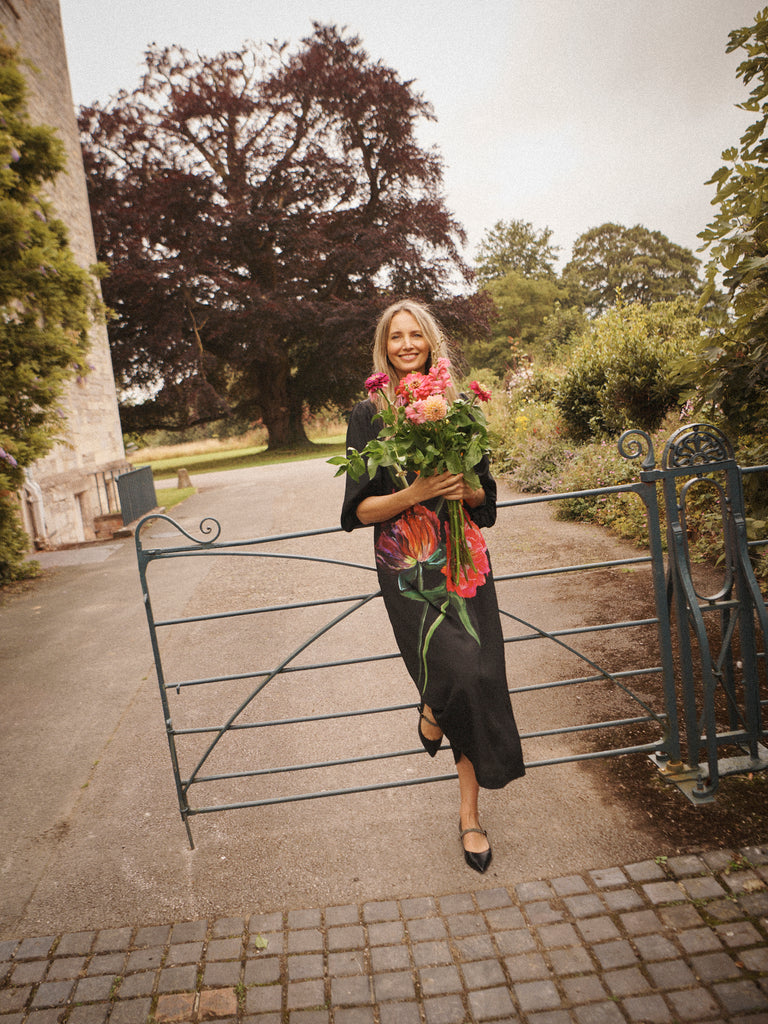 Jade Silk Painted Floral Print Dress | BOYD X NRBY Clothing
