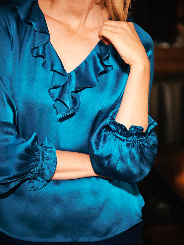 Alberta silk satin top - Peacock | NRBY Clothing