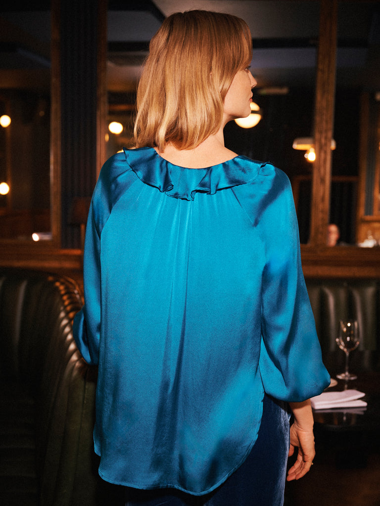 Alberta silk satin top - Peacock | NRBY Clothing