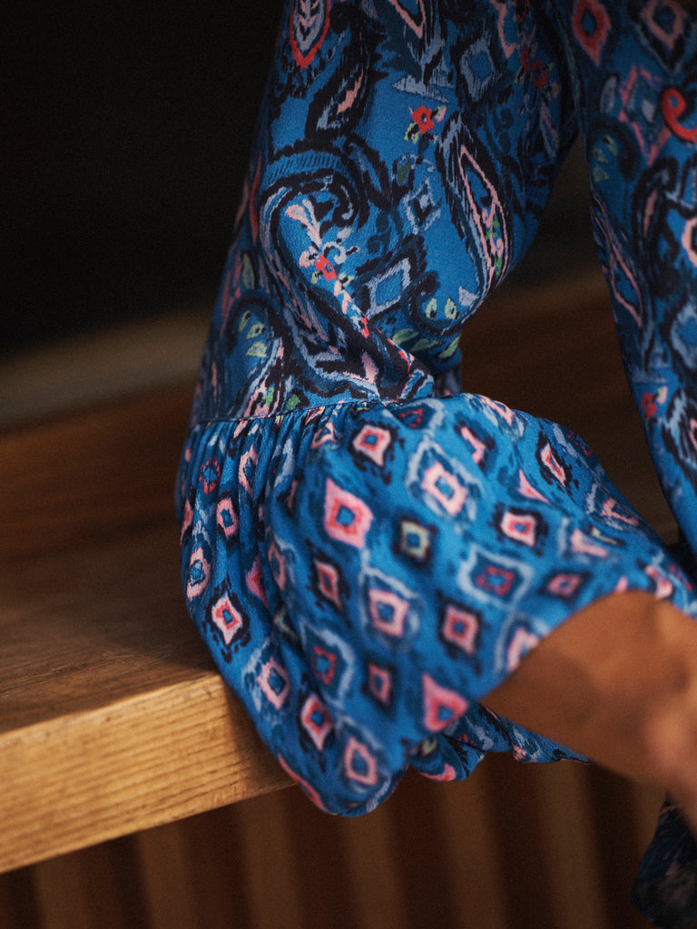 Amy Ikat Mosaic Printed Shirt in Blue Multi | NRBY Clothing