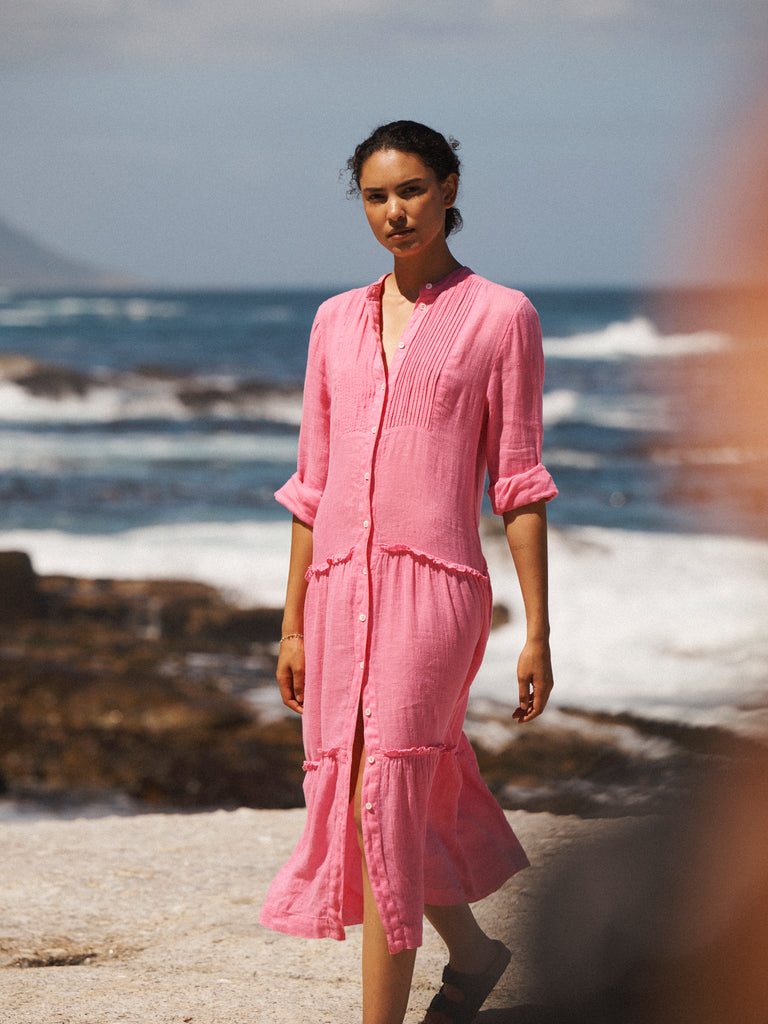 Braga Linen Tiered Dress in Pink | Luxury Summer Linen Dress | BOYD X ...