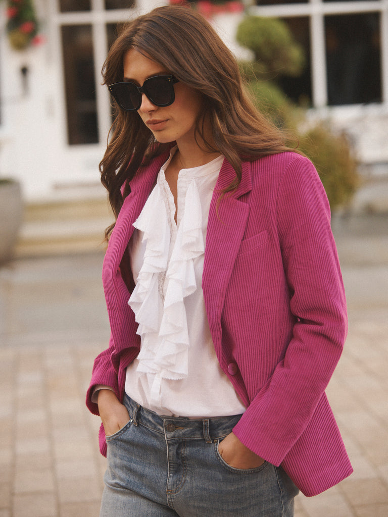 Bryony Cord Blazer in Raspberry Pink | NRBY Clothing