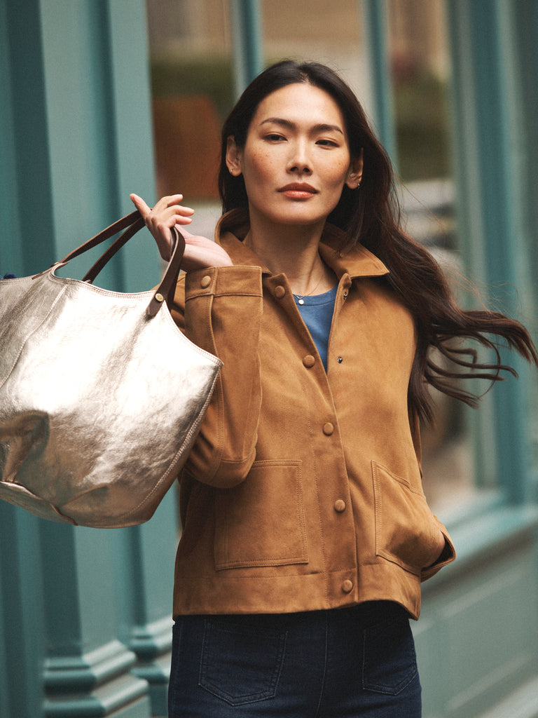 Eliza Suede Jacket in Tan | NRBY Clothing