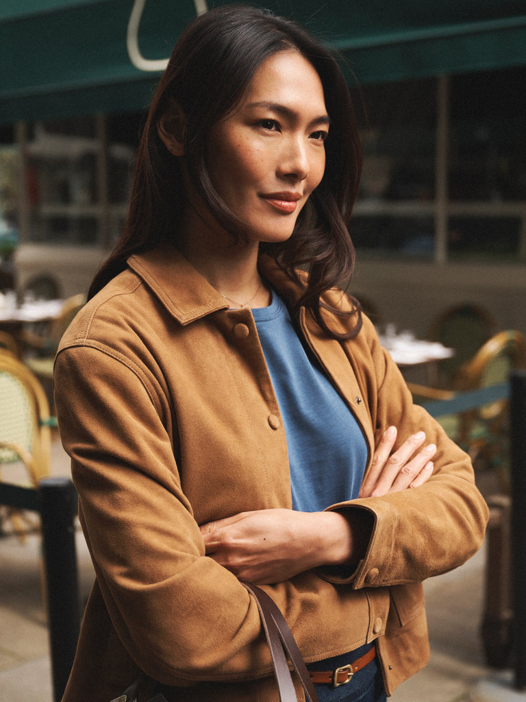Eliza Suede Jacket in Tan | NRBY Clothing