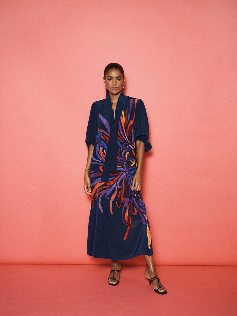 Ines Silk Firework Print Maxi Dress | Luxury Women's Dress | NRBY Clothing