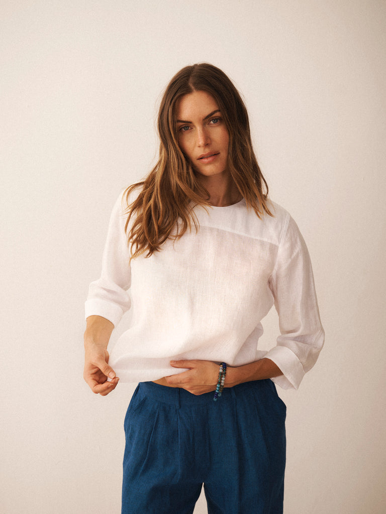 Julie Linen Top in White | NRBY Clothing