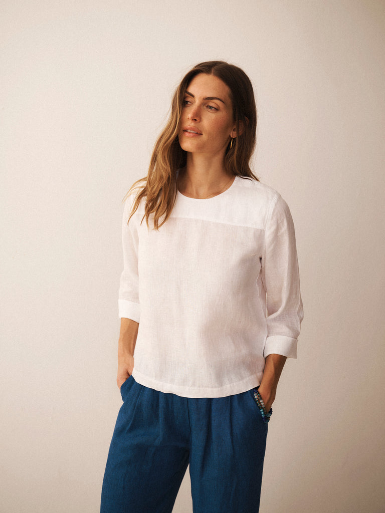 Julie Linen Top in White | NRBY Clothing