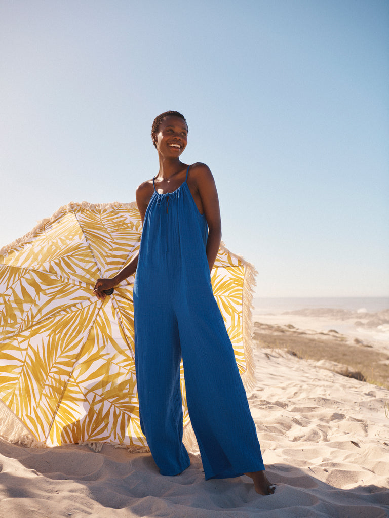 Lettie cotton double cloth jumpsuit in Cobalt Blue | NRBY Clothing