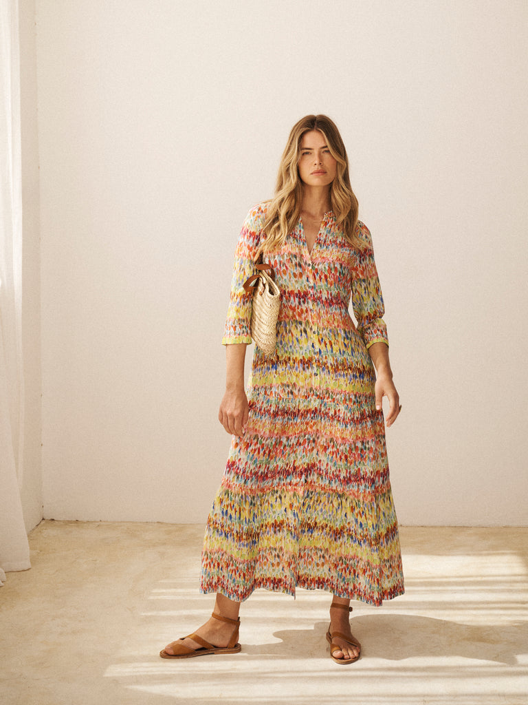 Avery Silk Watercolour Splash Print Dress | NRBY Clothing