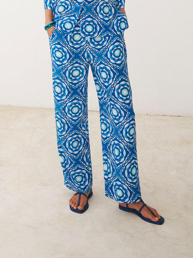 Thea Silk Tile Print Trouser in Blue | Luxury Summer Trouser | BOYD X ...