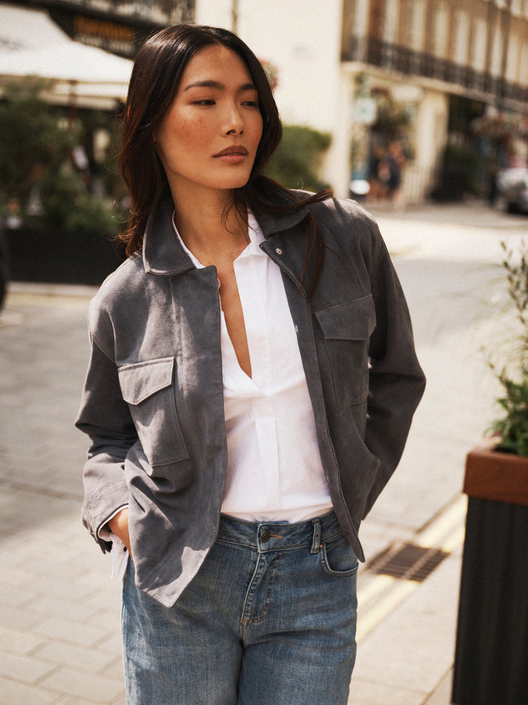 Villette suede jacket - Dusty Blue | NRBY Clothing