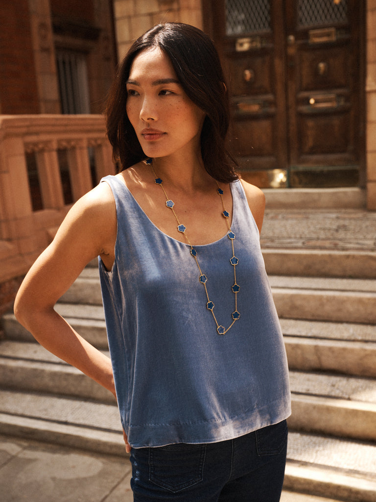 Violet velvet vest in Chambray | NRBY Clothing